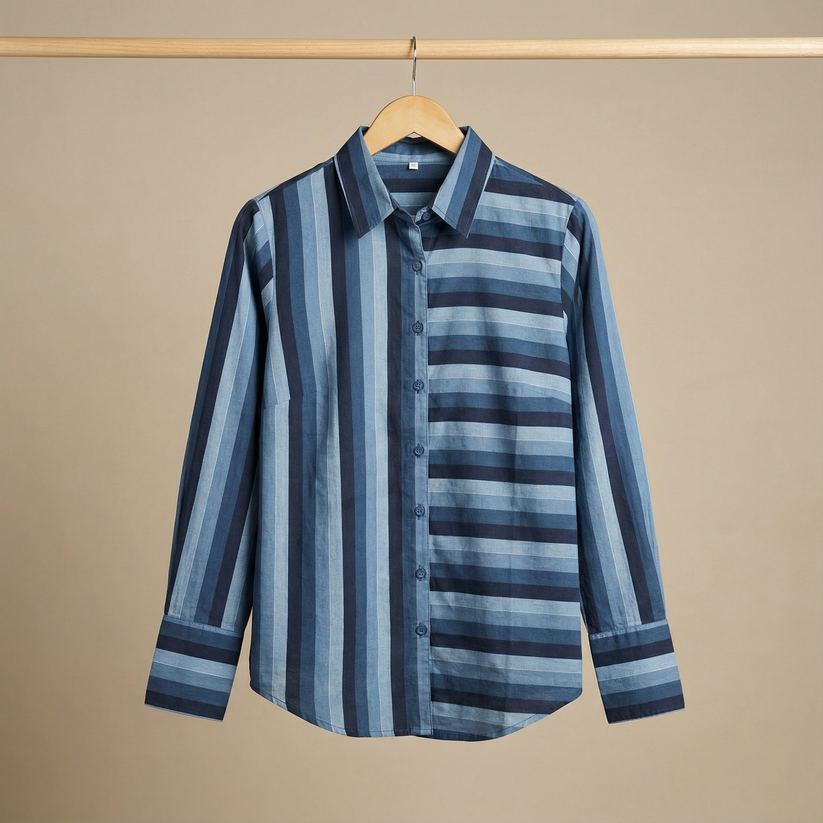 Women's shirt 1 - promenade striped cotton shirt in shades of blue ...